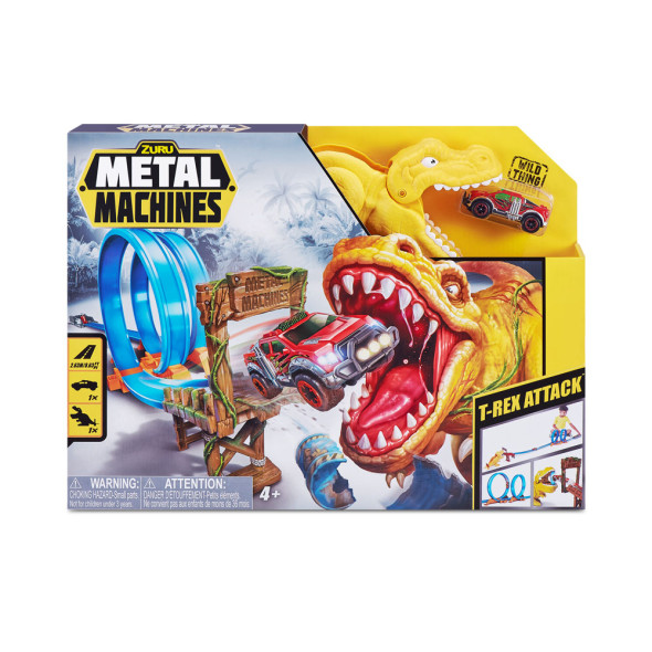 METAL MACHINES Писта Динозавър с два лупинга и количка T-Rex Attack ...